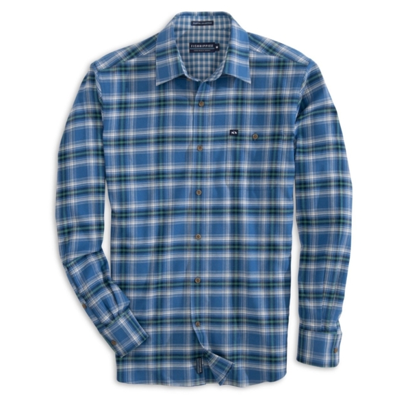 Fish Hippie | Shirts | Fish Hippie Mens Durston Flannel Blue Plaid ...
